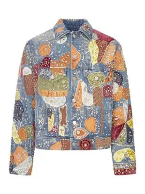 Amiri Amiri Men Embroidered Denim Jacket Embellished With Jewel Appliqués Multicolor