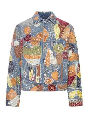 Amiri Embroidered Denim Jacket Embellished With Jewel Appliqués - Multicolor