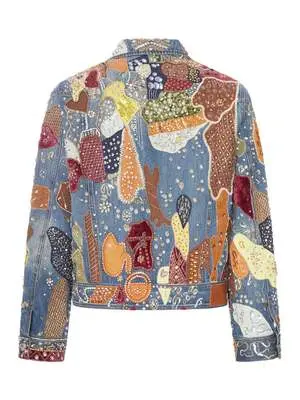 Amiri Embroidered Denim Jacket Embellished With Jewel Appliqués - Multicolor