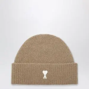 AMI Paris Ami Paris Ami De Coeur Beanie In Wool Blend, Beige Men Cream