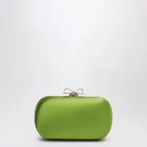 SELF-PORTRAIT Green Satin Clutch Bag - Gray