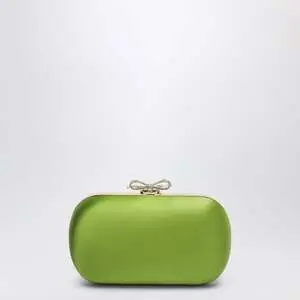 SELF-PORTRAIT Green Satin Clutch Bag - Gray