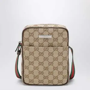 Gucci Small Beige Tag Shoulder Bag In Gg Fabric - Cream