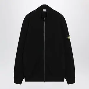 Stone Island Zip-up Sweater In Pure Wool - Black