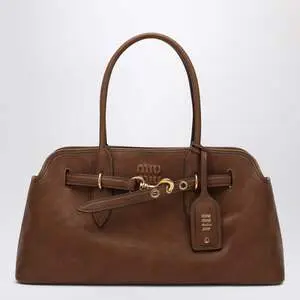 Miu Miu Aventure Large Bag In Rovere-coloured Nappa Leather - Brown