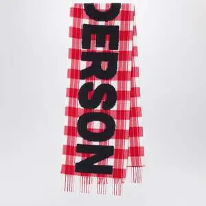 JW Anderson Tartan Wool-blend Scarf With Maxi Logo - Red