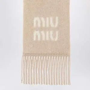 Miu Miu Beige Mohair-blend Scarf With Logo