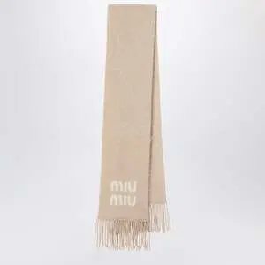 Miu Miu Miu Miu Beige Mohair-Blend Scarf With Logo Women Cream