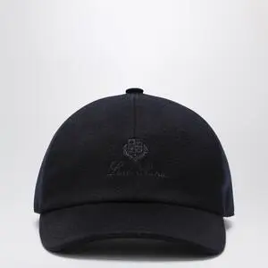 Loro Piana Navy Cashmere Baseball Cap - Blue