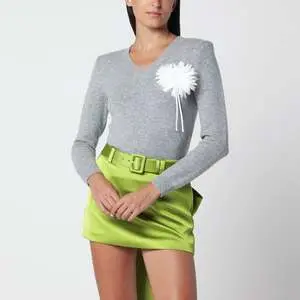 SELF-PORTRAIT Wool Sweater With Flower - Gray
