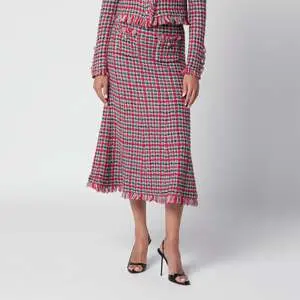 SELF-PORTRAIT Checked Midi Skirt In Cotton And Wool - Red