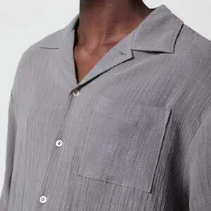 Séfr Grey Crinkled-effect Cotton Shirt