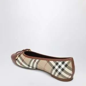 Burberry Beige Highgate Ballerinas In Check Canvas And Leather - Cream