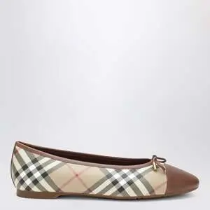 Burberry Burberry Beige Highgate Ballerinas In Check Canvas And Leather Women Cream