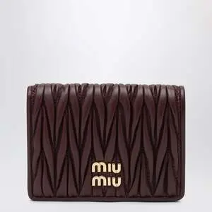 Miu Miu Compact Wallet In Matelasse Nappa Leather, Burgundy - Red