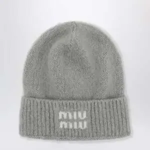 Miu Miu Beanie In Mohair Blend, Grey - Gray
