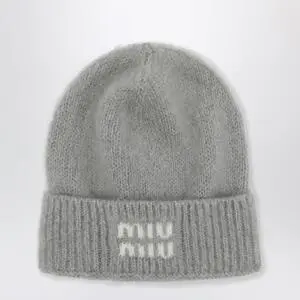 Miu Miu Beanie In Mohair Blend, Grey - Gray