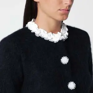 SELF-PORTRAIT Navy Alpaca Sweater With Flowers