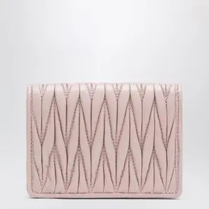 Miu Miu Compact Wallet In Matelasse Nappa Leather, Alabaster - Pink