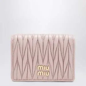 Miu Miu Compact Wallet In Matelasse Nappa Leather, Alabaster - Pink