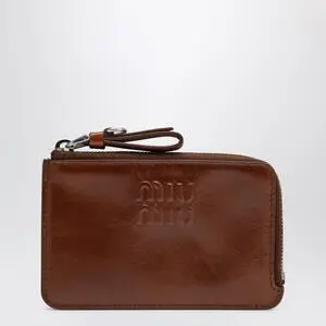 Miu Miu Rosewood Envelope Card Holder In Calfskin - Brown