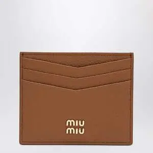 Miu Miu Card Holder In Leather, Cognac - Brown