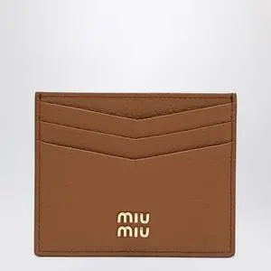 Miu Miu Card Holder In Leather, Cognac - Brown