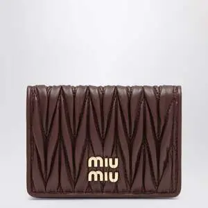 Miu Miu Card Holder In Matelasse Nappa Leather, Burgundy - Red