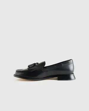 Quince Italian Leather Tassel Loafer - Black