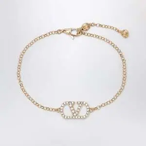 Valentino Garavani Gold-tone Vlogo Signature Bracelet With Crystals - Silver