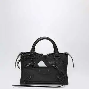 Balenciaga Le City Mini Handbag In Arena Lambskin - Black