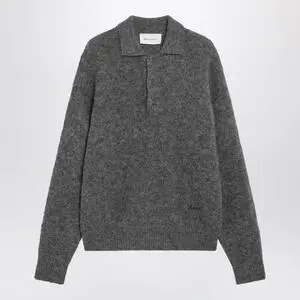 AMI Paris Charcoal Wool And Alpaca Polo Shirt - Gray