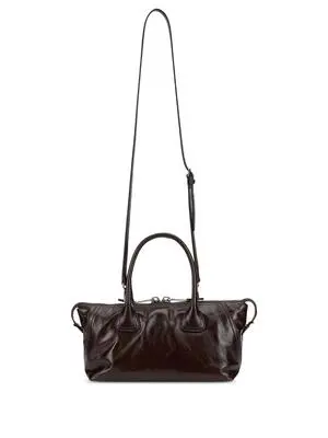Miu Miu Borsa Tote In Pelle Con Logo In Rilievo - Brown