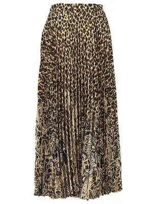 Etro Gonna Plissettata Con Stampa Leopardata - Brown