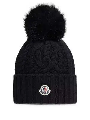 Moncler Berretto In Misto Lana E Cashmere Con Pon Pon - Black