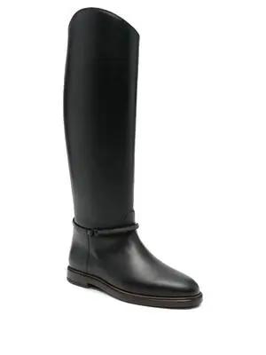 Brunello Cucinelli Stivali In Pelle Con Monile - Black