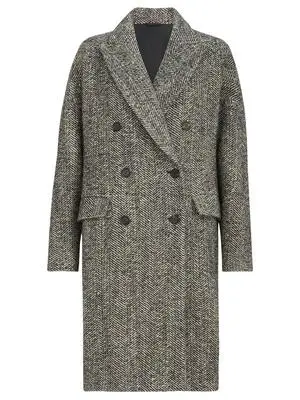 Brunello Cucinelli Cappotto In Chevron Dazzling Di Lana Vergine E Alpaca Con Monile - Gray