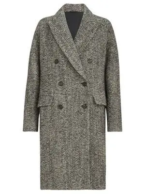 Brunello Cucinelli Cappotto In Chevron Dazzling Di Lana Vergine E Alpaca Con Monile - Gray