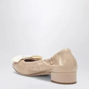 Prada Sand-colored Ballerina Flats With Maxi Bow - Cream