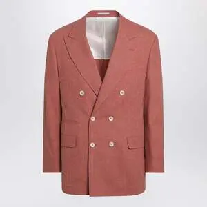 Brunello Cucinelli Peach Double-breasted Wool-blend Jacket - Pink
