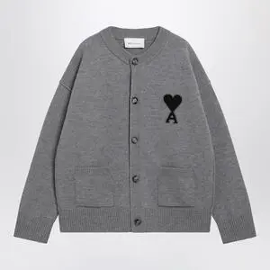 AMI Paris Grey De Coeur Cardigan - Gray