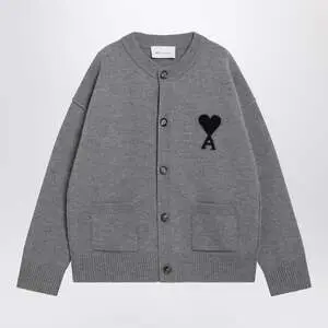 AMI Paris Grey De Coeur Cardigan - Gray