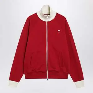 AMI Paris De Coeur Zip-up Sweatshirt In Cotton, /ivory - Red