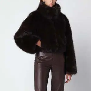 ROTATE BY BIRGER CHRISTENSEN Short Taupe Faux Fur Jacket - Brown