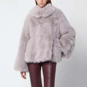 ROTATE BY BIRGER CHRISTENSEN Short Flared Grey Faux Fur Jacket - Gray