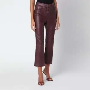 ROTATE BY BIRGER CHRISTENSEN Brown Leather Flared Capri Pants