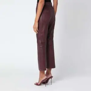 ROTATE BY BIRGER CHRISTENSEN Brown Leather Flared Capri Pants - Red