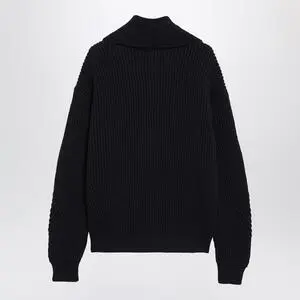 Dries Van Noten Navy Ribbed Sweater In Wool - Blue