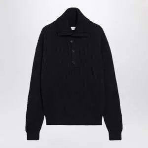 Dries Van Noten Navy Ribbed Sweater In Wool