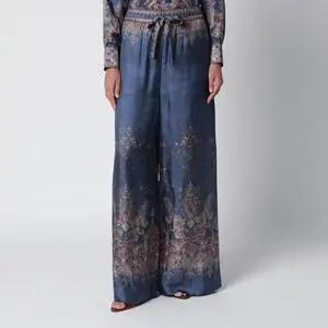 Zimmermann Valiant Navy Silk Trousers - Blue